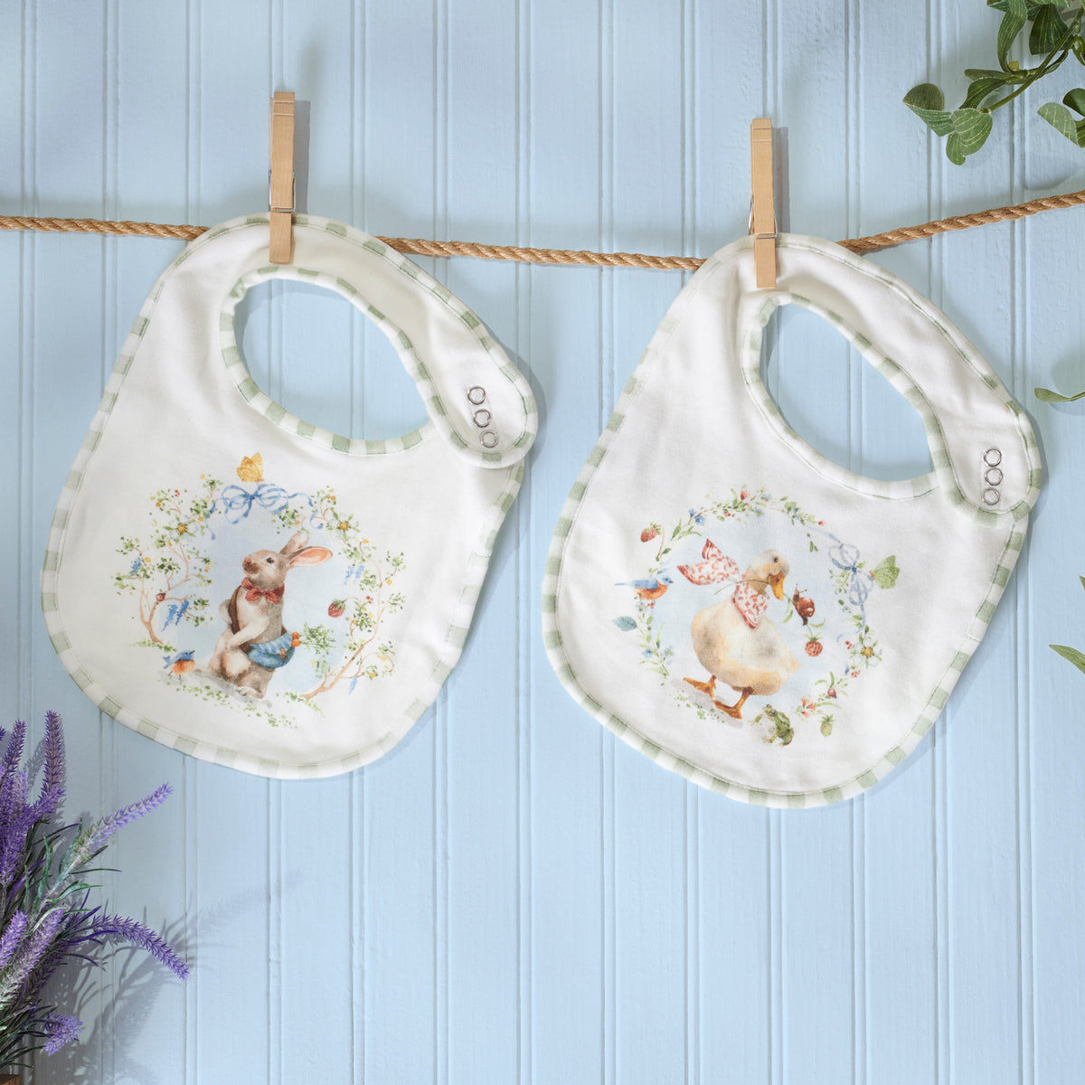 Charming Garden Friends Baby Bib Set - Cotton, Adorable Rabbit & Duck ...